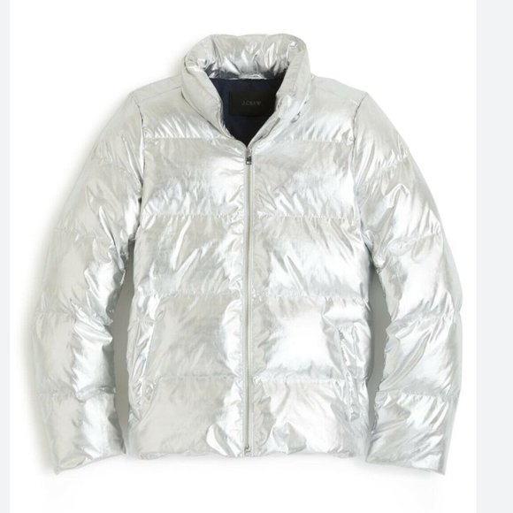 J. Crew | Jackets & Coats | J Crew Metallic Silver Puffer Jacket | Poshmark